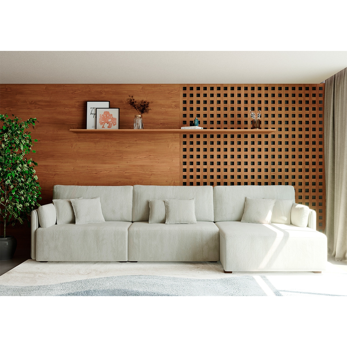 Sofá Torino Bege C/ Encosto Fixo 260cm - Buriti